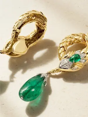 David Webb Snake 18-karat And Platinum Diamond, Diamond And Emerald Earrings