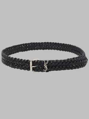 Saint Laurent Cintura Cassandre In Pelle Intrecciata - Black