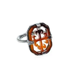 GEM KINGDOM Amber Filigree Ring - Brown/silver