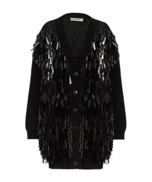 Valentino Garavani Teardrop Sequined Button-up Cardigan - Black