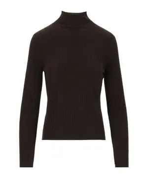 Arch4 Ariana Ribbed Mock Neck Knitted Sweater - Brown