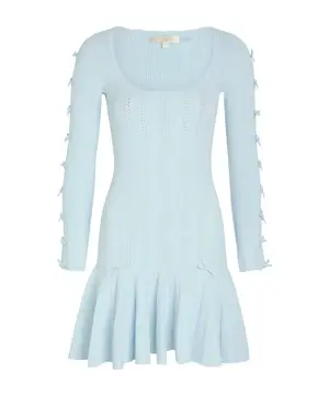 LoveShackFancy Cut-out Long-sleeve Mini Dress - Light Blue