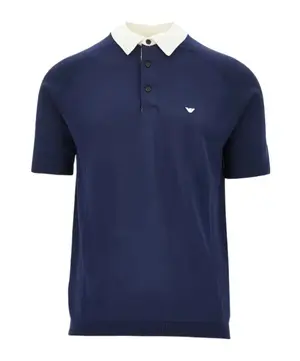 Emporio Armani Logo Embroidered Short-sleeved Polo Shirt - Blue