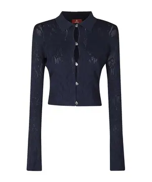 DONDUP Cropped Lace-knit Cardigan - Blue