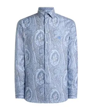 Etro Shirt In Cotton Satin With Floral Paisley Motif - Blue