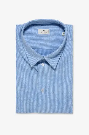 Etro Striped Short-sleeve Shirt With A Straight Collar