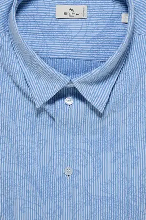 Etro Striped Short-sleeve Shirt With A Straight Collar