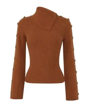 Elisabetta Franchi Knitted Sweater With Gemstone Buttons - Brown