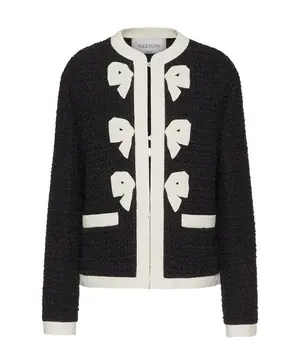 Valentino Garavani Bow-detail Tweed Jacket - Black