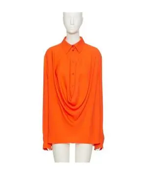 Valentino Garavani Draped-detail Long-sleeved Shit - Orange