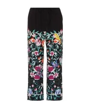 Valentino Garavani Nature-print Drawstring Silk Trousers - Black