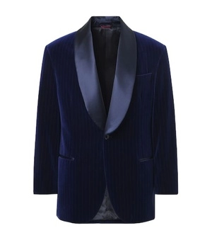 Brunello Cucinelli Pinstripe Cotton Velvet Tuxedo Jacket - Black