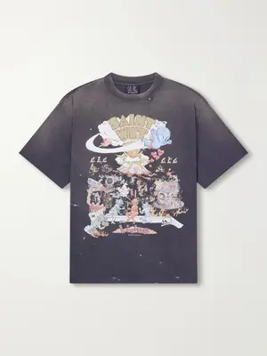 SAINT MXXXXXX Living Printed Distressed Cotton-jersey T-shirt - Black