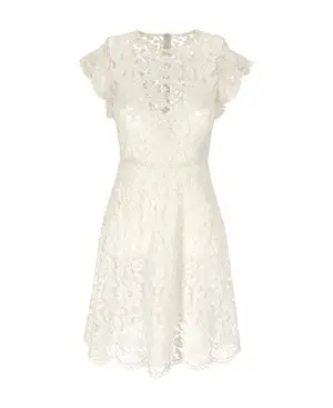 Valentino Garavani Lace-overlay Cap-sleeve Mini Dress - Beige