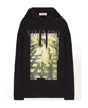 Valentino Garavani Pattern Printed Hooded Hoodie - Black