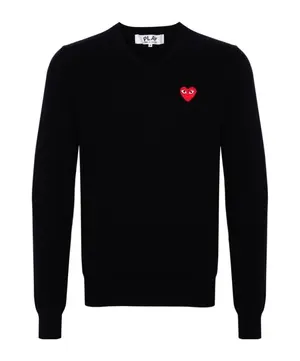 Play Comme Des Garcon V-neck Knit Sweater - Navy