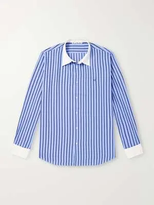 Acne Studios Logo-embroidered Striped Poplin Shirt - Blue