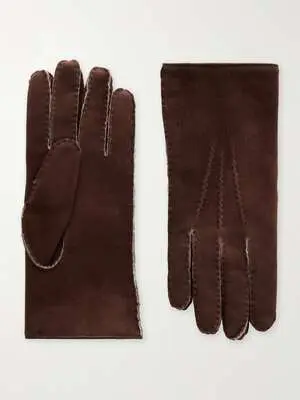 Mr P. Shearling-trimmed Suede Gloves - Brown