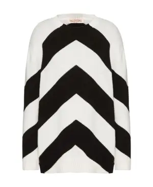 Valentino Garavani Chevron-knitted Crewneck Jumper - Black