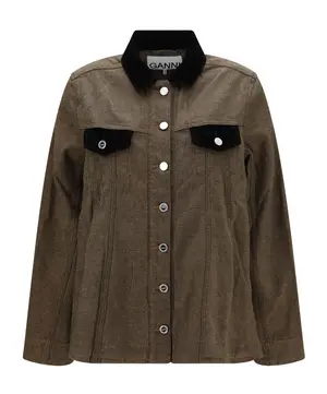 GANNI Velvet-trim Neppy Denim Jacket - No