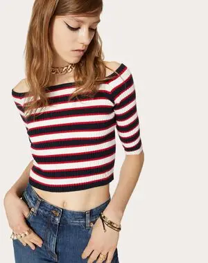 Valentino Garavani Cropped Striped Knitted Top