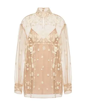 Valentino Garavani Tulle Illusione Embroidered Top - Nude
