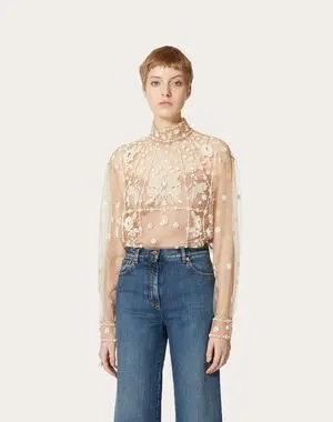 Valentino Garavani Tulle Illusione Embroidered Top