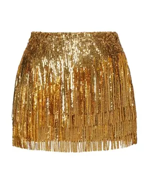 Valentino Garavani Sequin Embellished Fringed Mini Skirt - Brown