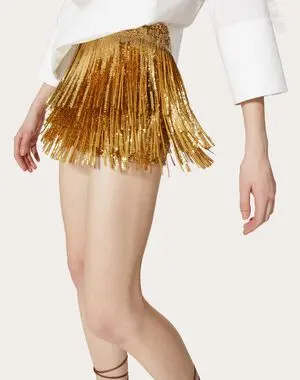 Valentino Garavani Sequin Embellished Fringed Mini Skirt