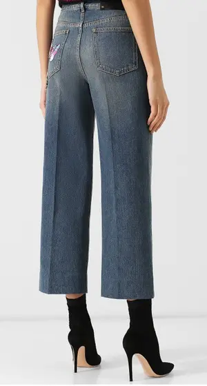 Valentino Garavani Blue Butterfly Beaded Embroidered Straight Cut Jeans