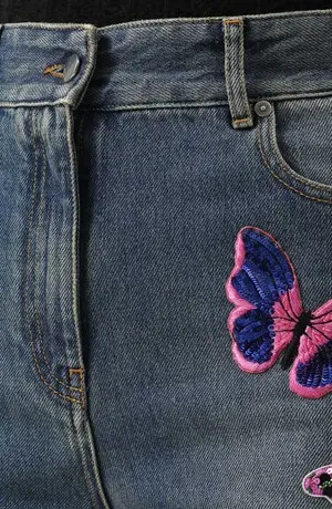 Valentino Garavani Blue Butterfly Beaded Embroidered Straight Cut Jeans