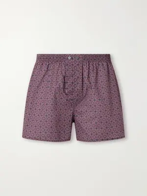 Derek Rose Ledbury 108 Printed Cotton-poplin Boxer Briefs - Burgundy