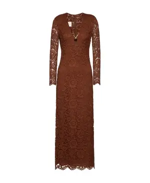 Valentino Garavani Floral-lace Long-sleeve Long Dress - Brown