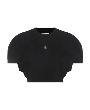 VIVIENNE WESTWOOD Logo-embroidered Cropped T-shirt - Black