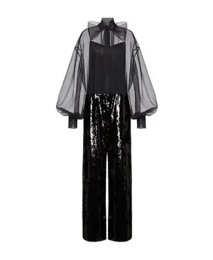 Valentino Garavani Bow-trimmed Long-sleeved Jumpsuit - Black