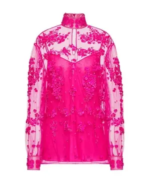 Valentino Garavani Floral-embroidered High Neck Blouse - Pink