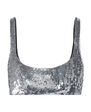 Valentino Garavani Sequin-embellished Bralette Top - Gray