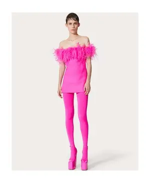 Valentino Garavani Crepe Couture Short Dress With Feather Embroidery