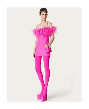 Valentino Garavani Crepe Couture Short Dress With Feather Embroidery