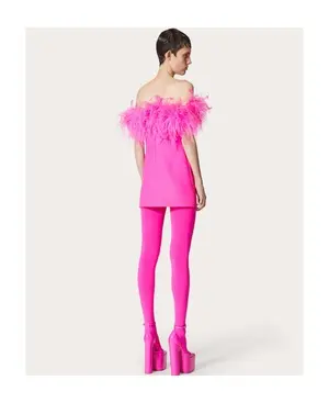 Valentino Garavani Crepe Couture Short Dress With Feather Embroidery