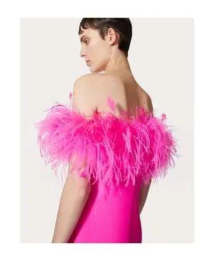 Valentino Garavani Crepe Couture Short Dress With Feather Embroidery