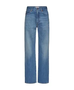 Valentino Garavani Washed Denim Jeans With Archive 1985 Print - Blue