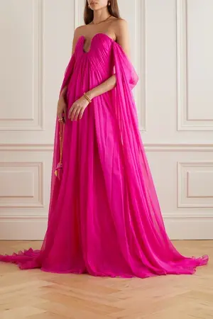 Valentino Garavani Strapless Pleated Silk Chiffon Dress Dress