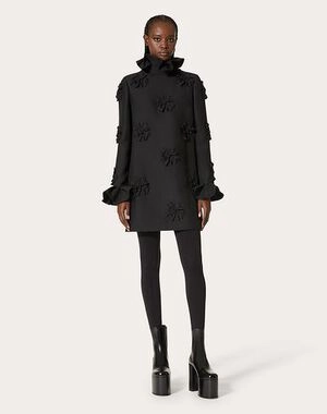 Valentino Garavani Crepe Couture Short Flower Embroidery Dress