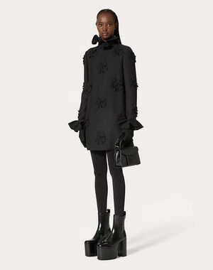 Valentino Garavani Crepe Couture Short Flower Embroidery Dress