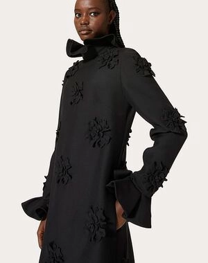 Valentino Garavani Crepe Couture Short Flower Embroidery Dress