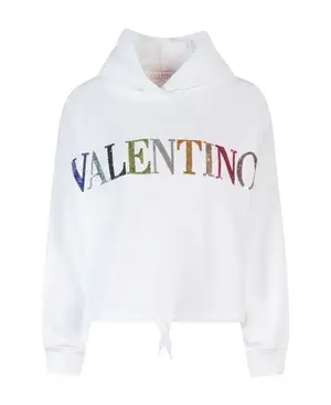 Valentino Garavani Sequinned-logo Detail Hoodie - White