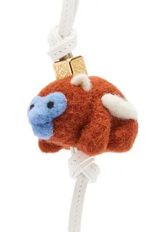 Loewe Monkey Charm In Felt And Calfskin - White
