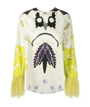 Valentino Garavani Feather-embellished Floral Print Blouse - White