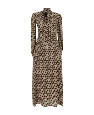 Valentino Garavani Monogram Knotted Collar Long-sleeved Dress - Nude